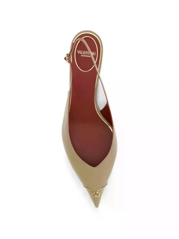 Valentino Garavani Vlogo Heartip Slingback Kitten Heel Pumps - Neutrals