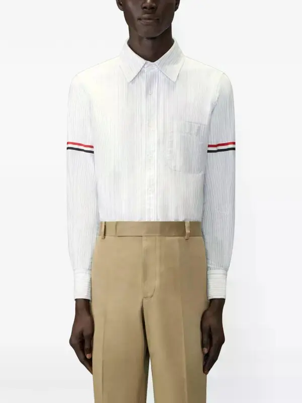 Thom Browne Madras Oxford Striped-armband Shirt - Grey