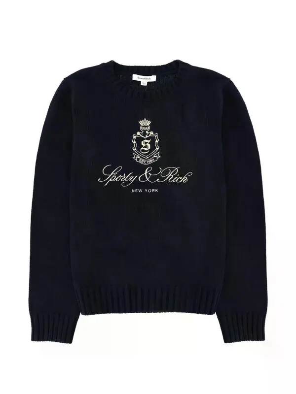 SPORTY & RICH Navy Cotton Graphic Crewneck Sweater