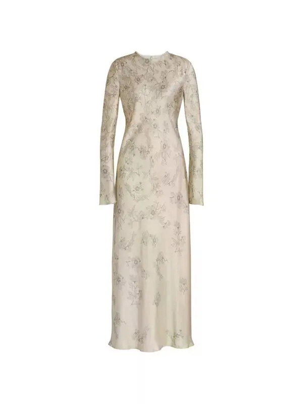 Alberta Ferretti Blue Floral Print Long Sleeve Maxi Dress - Neutrals
