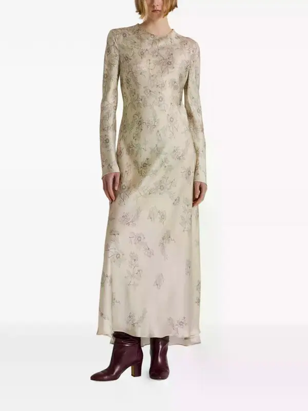 Alberta Ferretti Blue Floral Print Long Sleeve Maxi Dress
