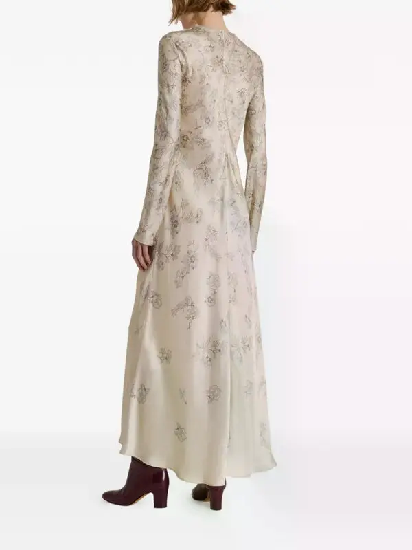 Alberta Ferretti Blue Floral Print Long Sleeve Maxi Dress