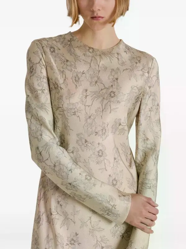 Alberta Ferretti Blue Floral Print Long Sleeve Maxi Dress