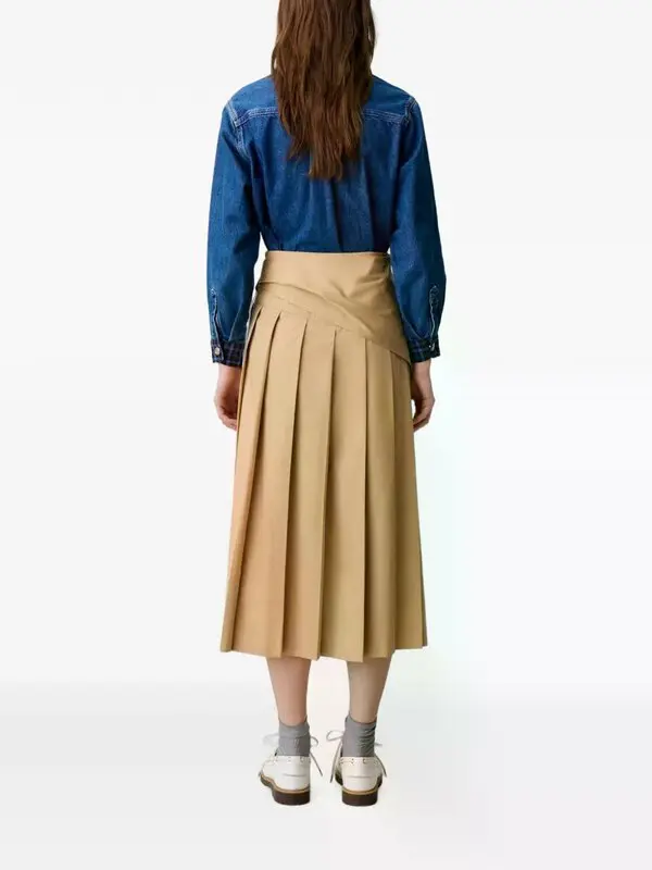 Claudie Pierlot Pleated Midi Skirt With Integrated Scarf Detail - Neutrals