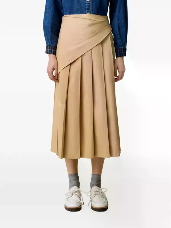 Claudie Pierlot Pleated Midi Skirt With Integrated Scarf Detail - Neutrals