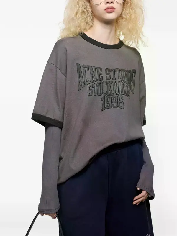 Acne Studios Layered-sleeve Logo T-shirt - Grey