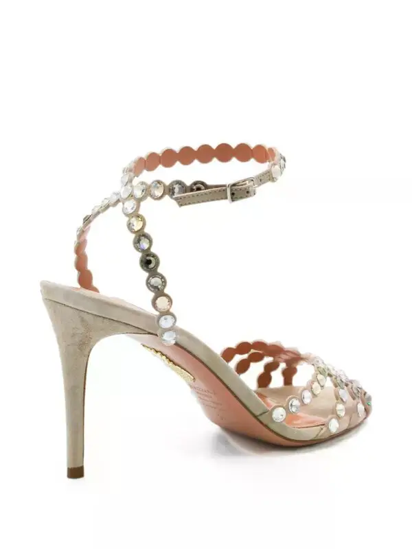 AQUAZZURA Tequila Crystal Embellished Sandals - Neutrals