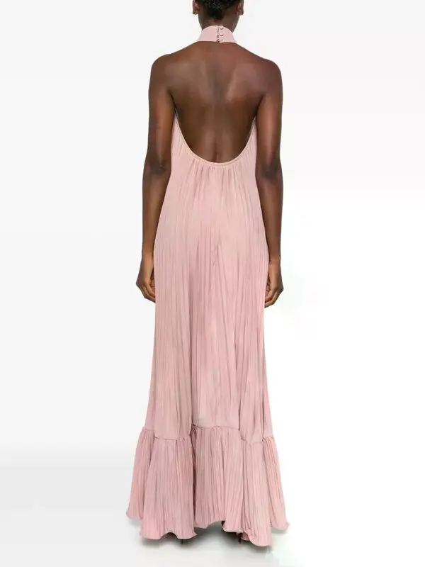 L'IDEE Pleated Maxi Halterneck Dress - Pink