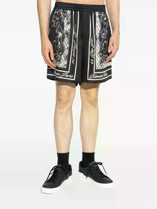 Balmain Silk-blend Logo Print Shorts