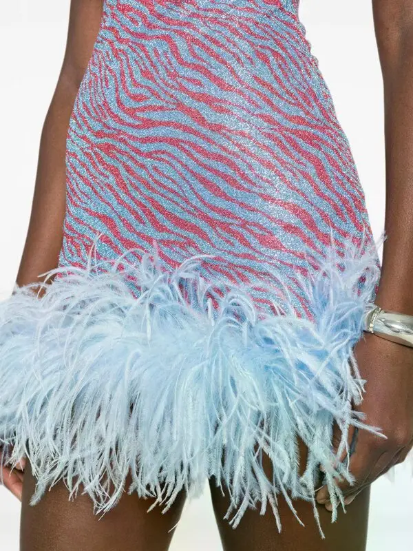 Oseree Mini Dress With Feather Trim