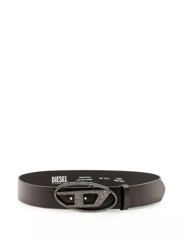 DIESEL® Oval D Crystal-embellished Leather Belt - Black