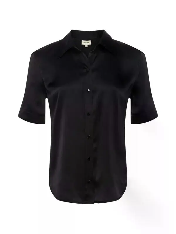 L'Agence Short-sleeve Satin Shirt - Black