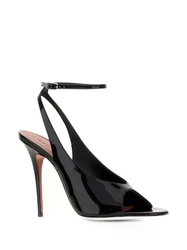 Amina Muaddi Patent Leather Peep Toe Ankle Strap Sandals - Black