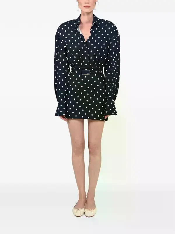 ROWEN ROSE Navy Polka-dot Belted Dress - Blue