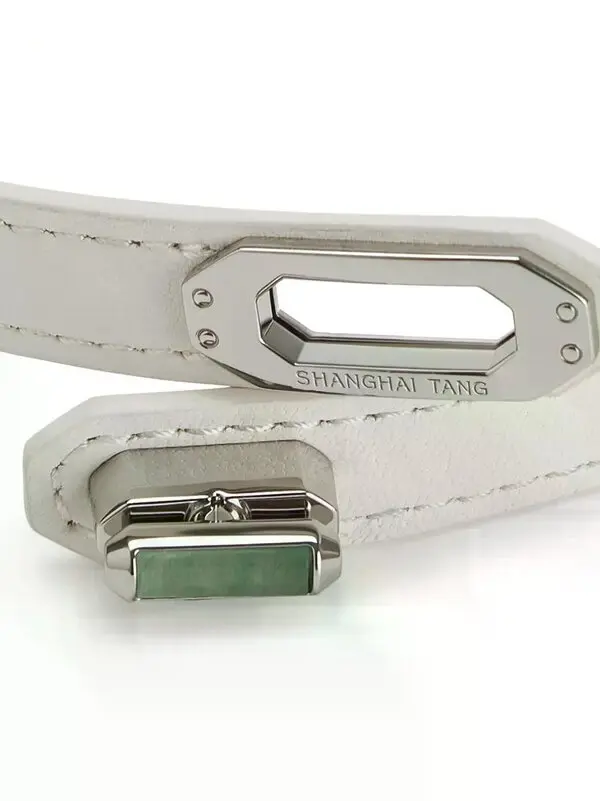 Shanghai Tang White Leather Bracelet With Jade Clasp - Silver