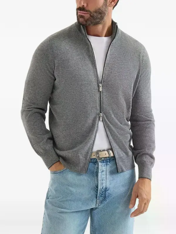 Brunello Cucinelli Cashmere High-neck Zip Cardigan - Grey