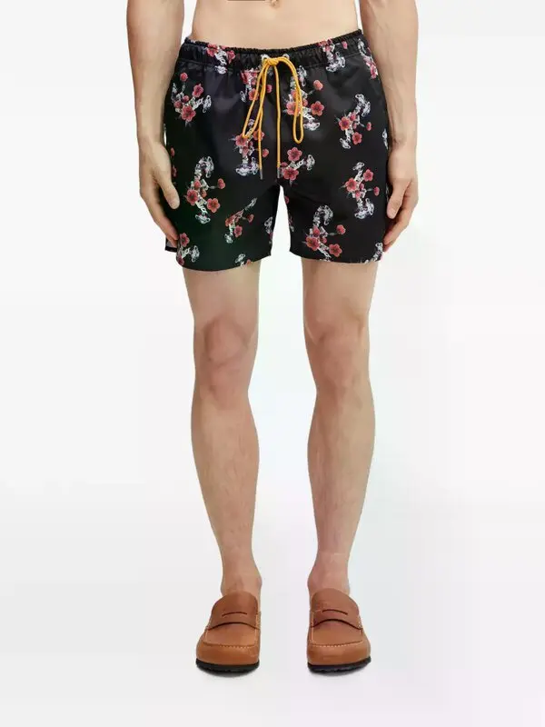 Rhude Floral-print Drawstring Swim Shorts - Black