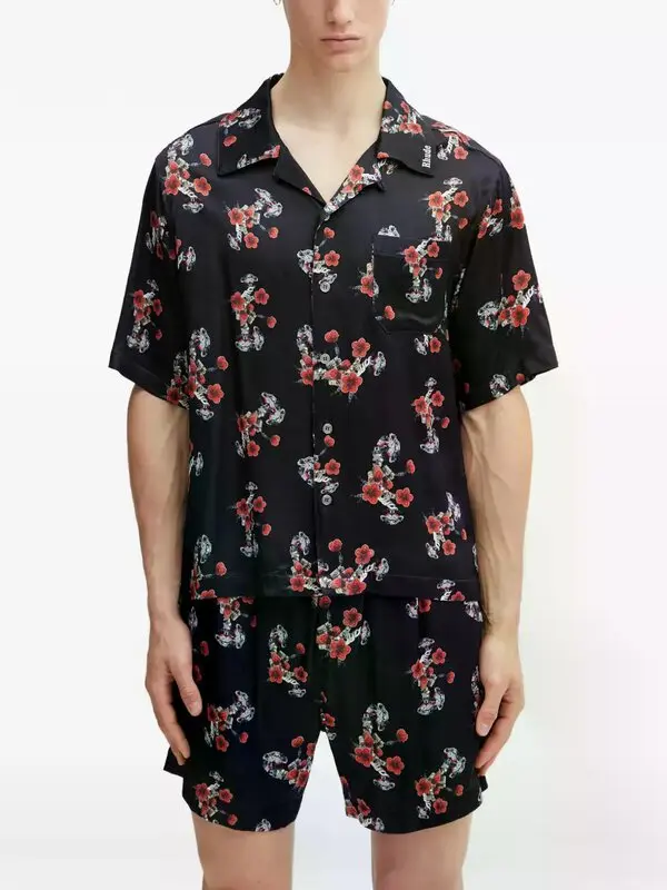 Rhude Floral-print Silk Shirt - Black