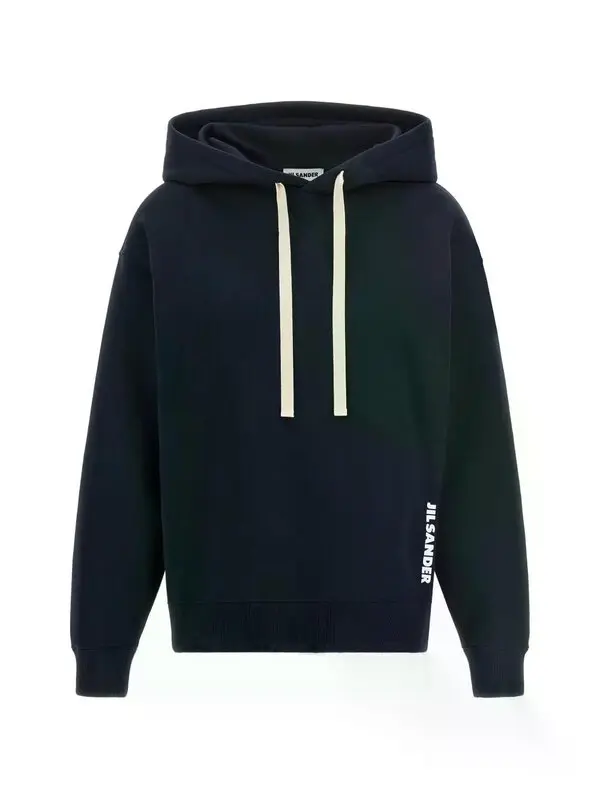 JIL SANDER Logo Print Dropped-shoulder Hoodie - Blue