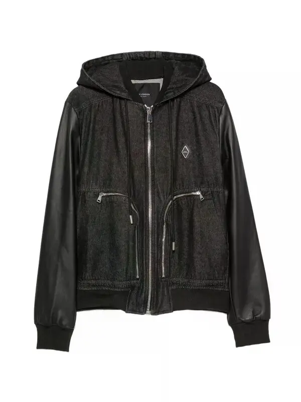 YES LONDON Contrast Sleeve Hooded Denim Jacket - Black