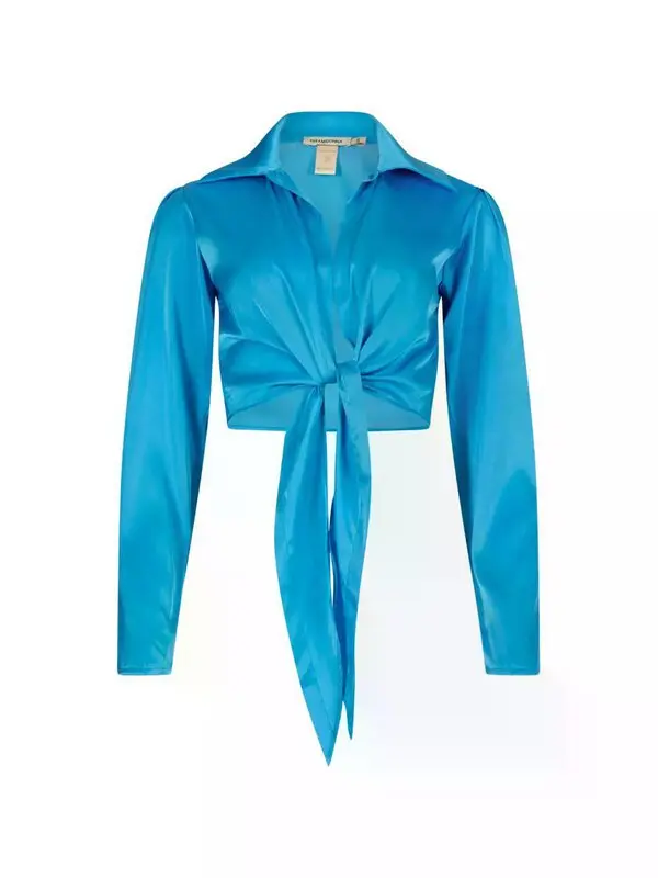 PARAMIDONNA Cropped Satin Shirt - Blue
