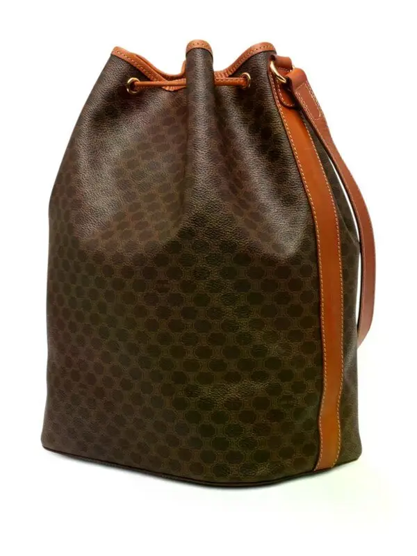 Celine Macadam Coated Canvas Drawstring Bucket Bag - Brown