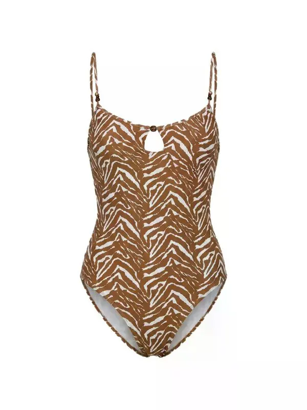 NICHOLAS One-piece Suit With Tortoiseshell Bead Details - Brown