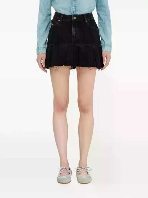 DIESEL® Denim Pleated Mini Skirt With Frayed Hem