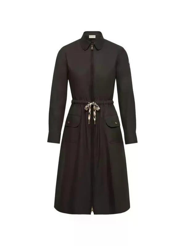 Moncler Zip-up Midi Dress With Drawstring Waist - Black