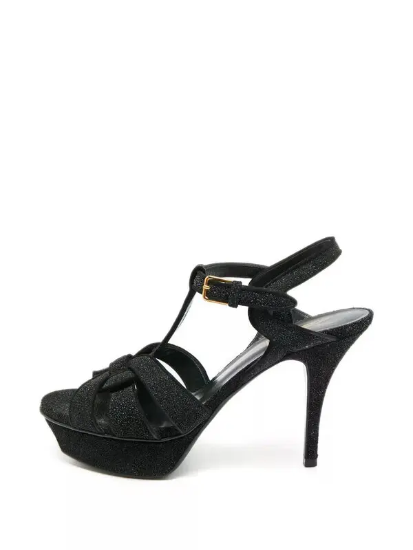 Saint Laurent Tribute Suede Platform Stiletto Sandals - Black