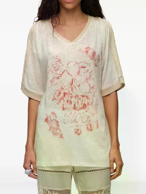 Bimba Y Lola Graphic Print Linen T-shirt