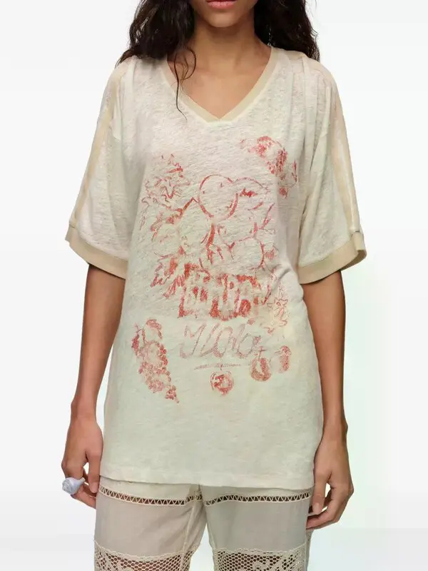 Bimba Y Lola Graphic Print Linen T-shirt