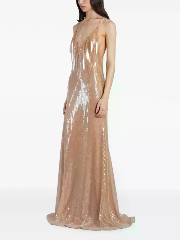 David Koma Sequin Embellished Fringed Maxi Dress