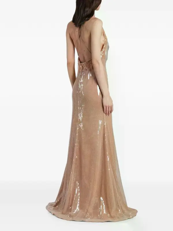 David Koma Sequin Embellished Fringed Maxi Dress