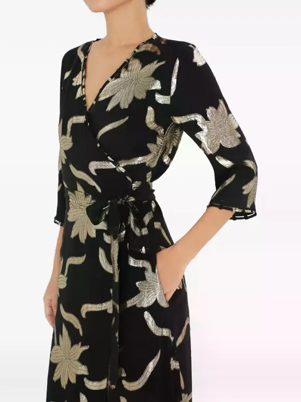 CHARLOTTA GANDOLFO Floral Jacquard Wrap Maxi Dress