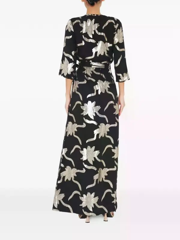 CHARLOTTA GANDOLFO Floral Jacquard Wrap Maxi Dress