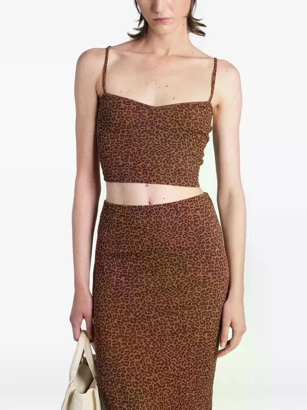 MC2 SAINT BARTH Leopard Print Sweetheart Neck Cropped Top - Brown