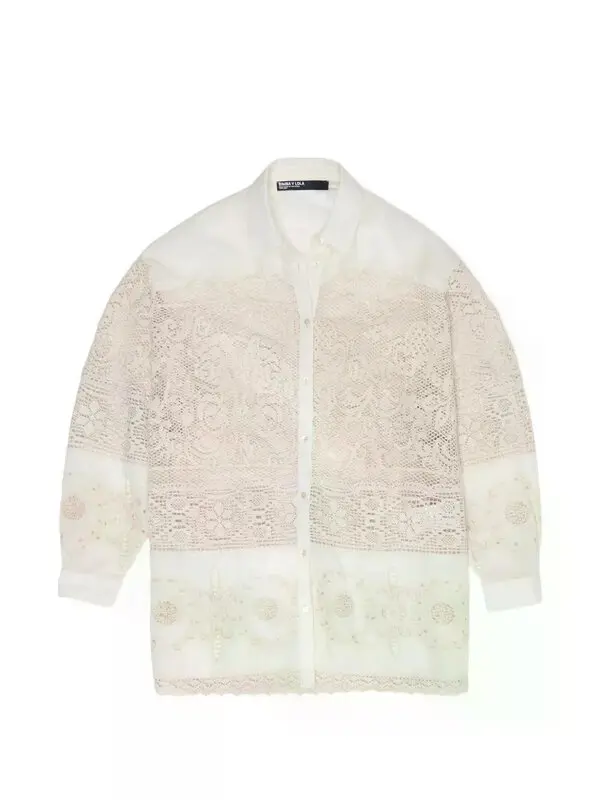 Bimba Y Lola Lace Panelled Broderie Anglaise Shirt - Neutrals