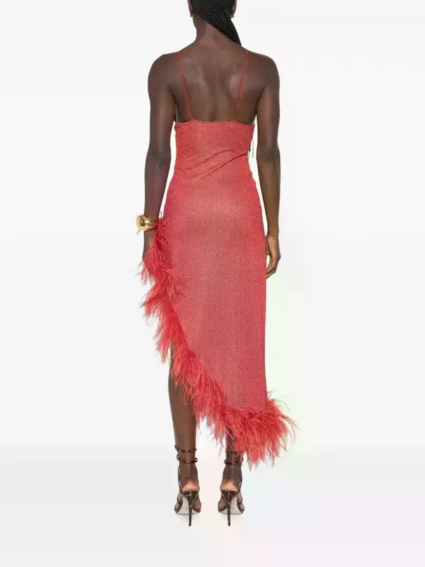 Oseree Lumière Plumage Feather-trim Asymmetric Dress