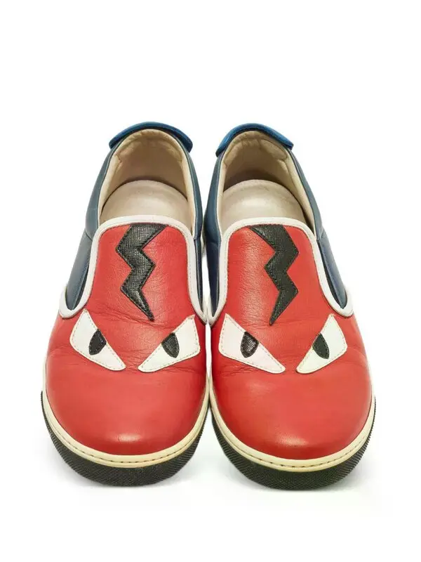 Fendi Monster Eyes Leather Slip-on Sneakers