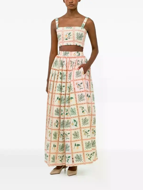 Agua Bendita Cropped Top With Floral Embroidery