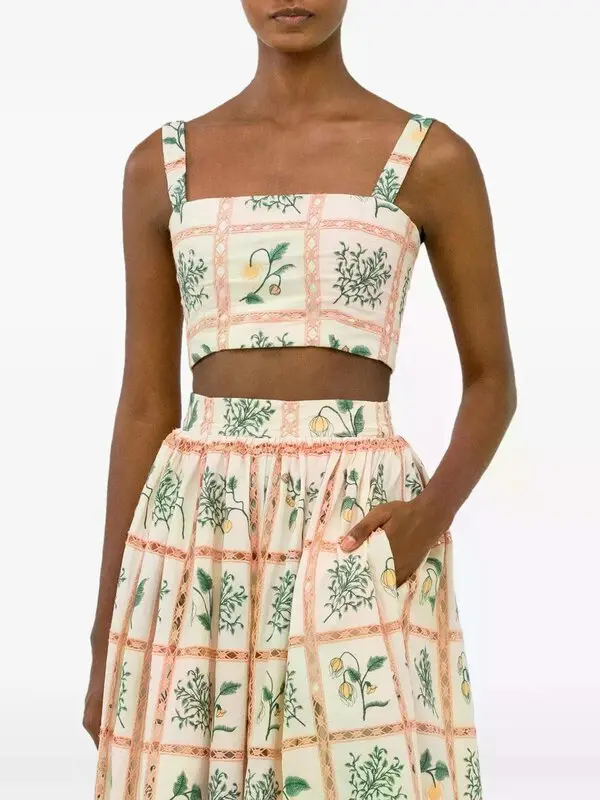 Agua Bendita Cropped Top With Floral Embroidery