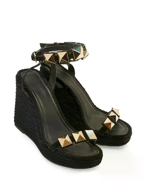 Valentino Garavani Roman Stud Wedge Espadrilles With Ankle Strap - Black