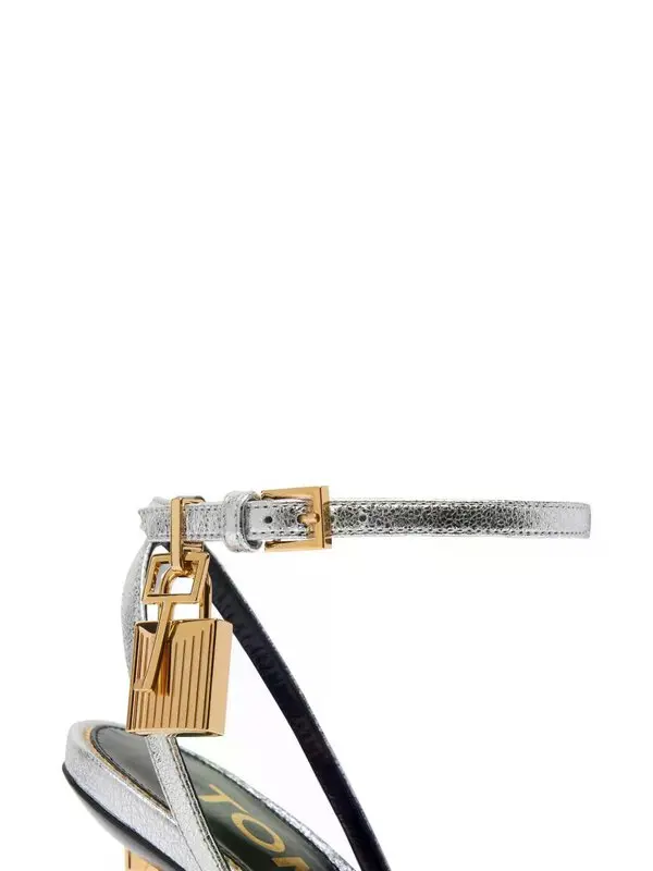 TOM FORD Metallic Padlock Detail Sandals - Silver