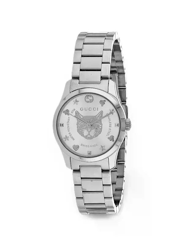 Gucci G-timeless 26mm Watch With Cat Head Motif - Silver