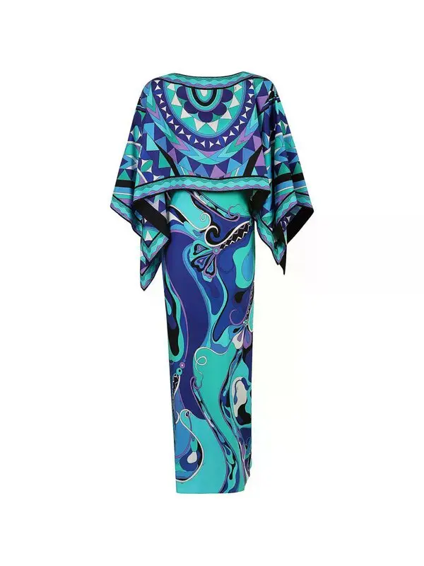 Emilio Pucci Geometric Print Cape Overlay Maxi Dress - Blue