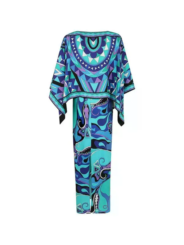 Emilio Pucci Geometric Print Cape Overlay Maxi Dress