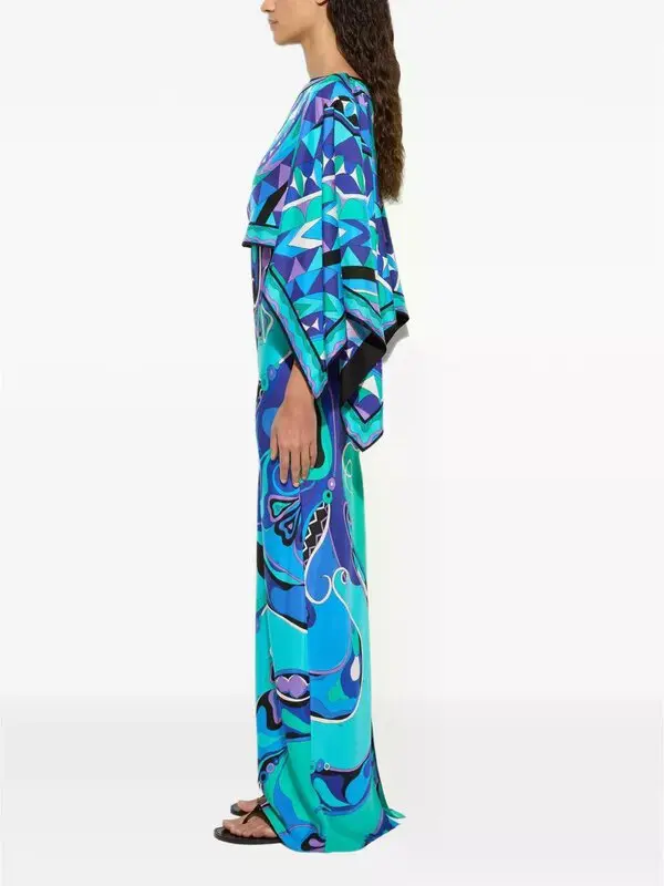 Emilio Pucci Geometric Print Cape Overlay Maxi Dress