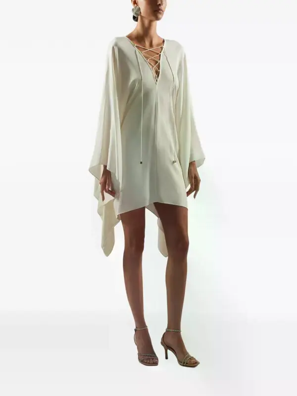 TALLER MARMO Sahara Lace-up Kaftan Mini Dress - Neutrals