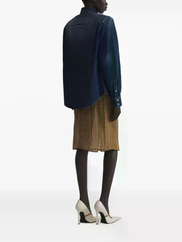 MUGLER Oversized Denim Shirt With Padded Shoulders